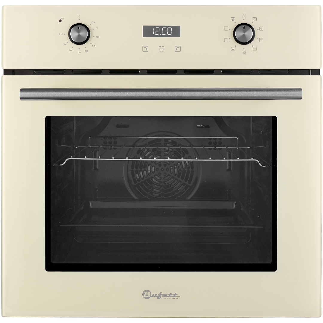 Духовой шкаф Bufett YON 172 электрический, встраиваемый, 60см, 56л, 9 программ, гриль, конвекция, 2800 Вт, бежевая
