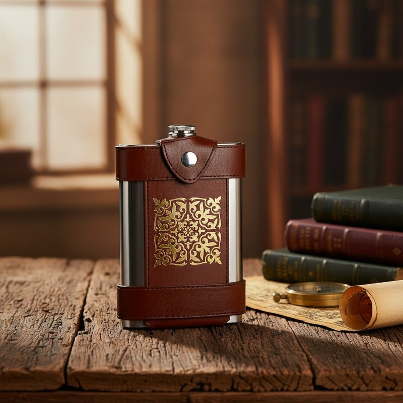 Походная фляга Воевода (из натуральной кожи)