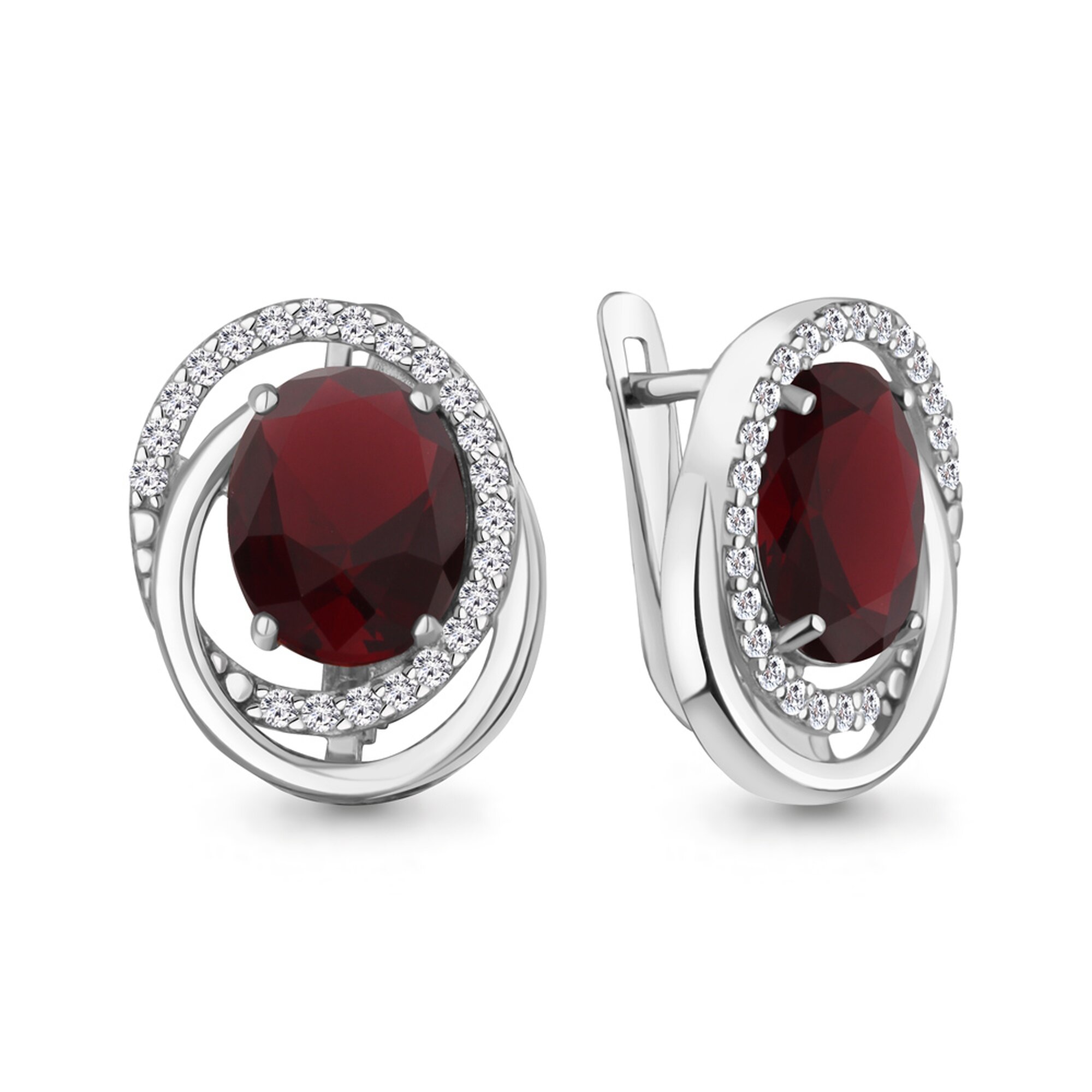 Серьги, серебро, 925 проба, родирование, гранат, фианит