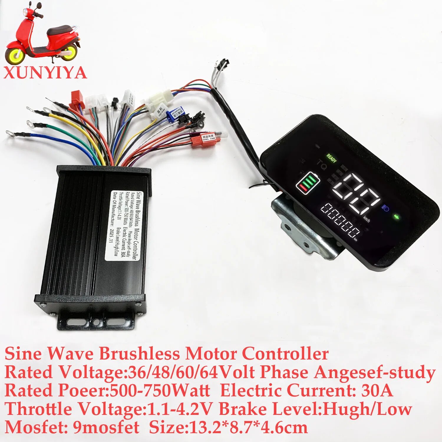 Электровелосипедный контроллер 36В/48В/60В/64В 25А черный 500W 36V-64V 9mos