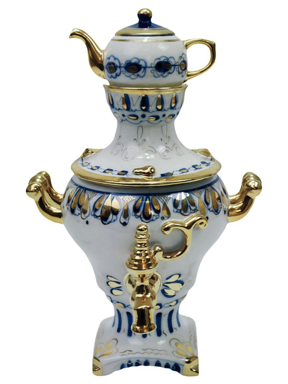 Статуэтка "Самовар с заварочным чайничком" Гжель