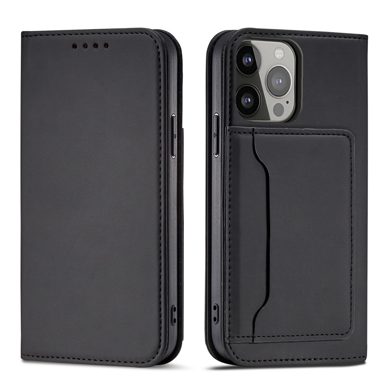 Чехол-книжка MyPads Premium Magnetico con card для iPhone 14 Pro из импортной кожи с магнитной крышкой черный