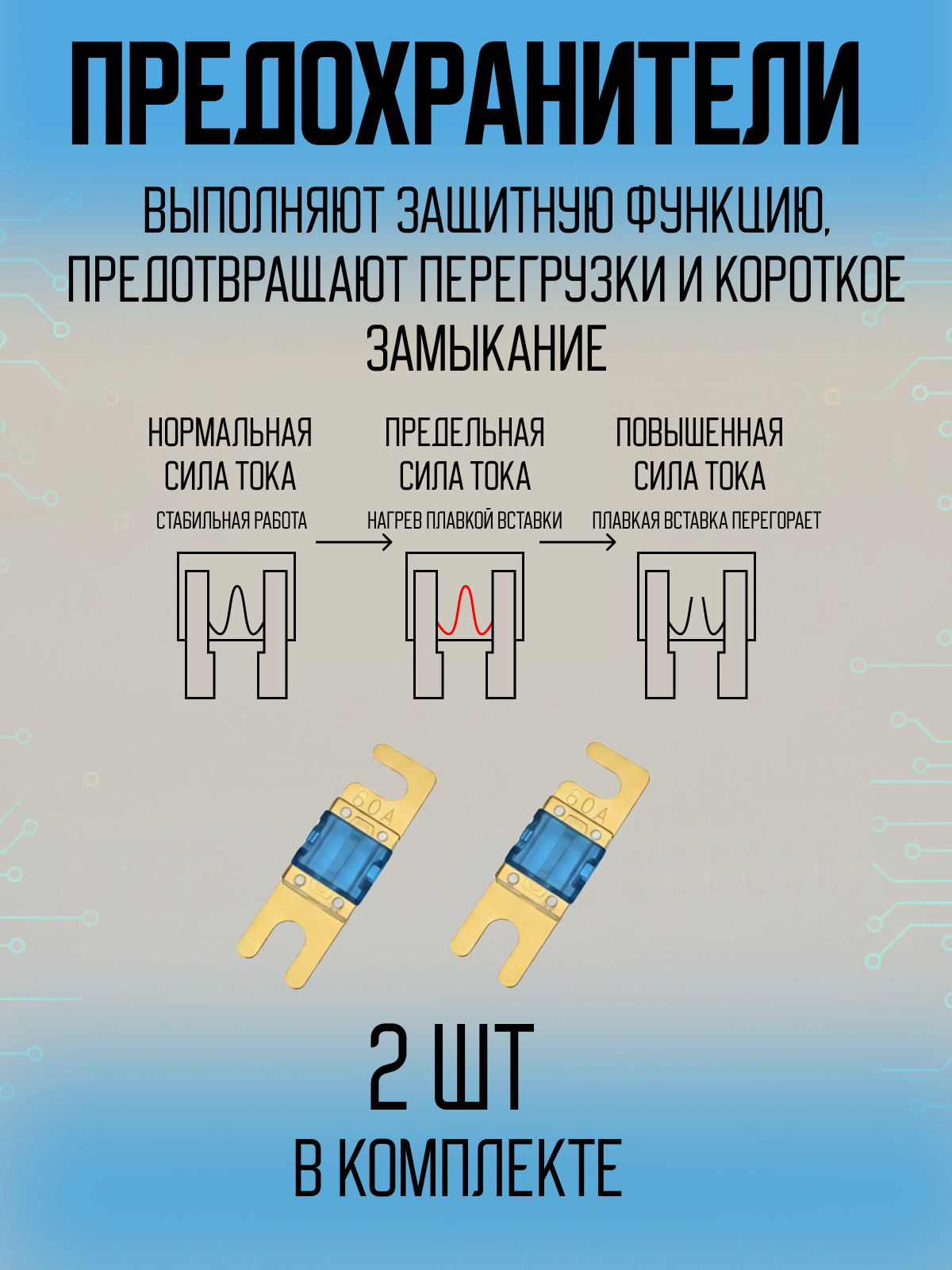 Предохранители автомобильные, от замыкания, комплект 2шт, синий цвет
