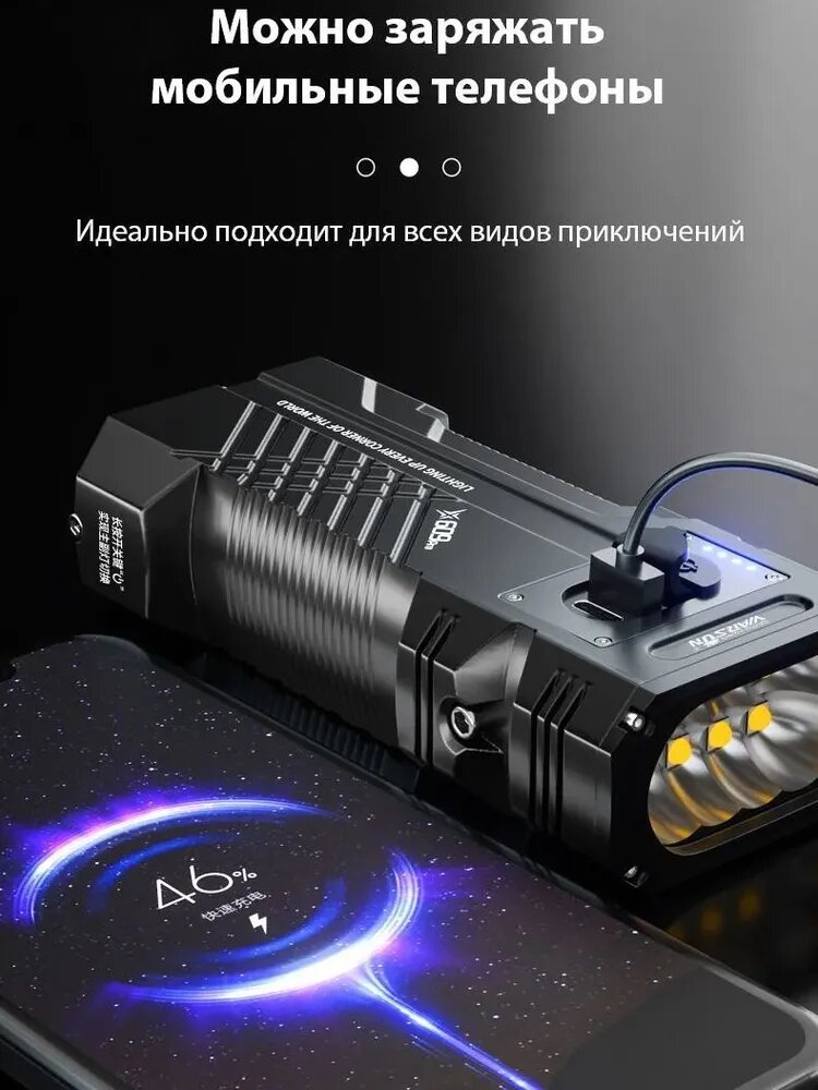 Фонарь-прожектор 18 000 люмен Яркий фонарик Светодиодный USB-зарядка, встроенный power bank — фото 1