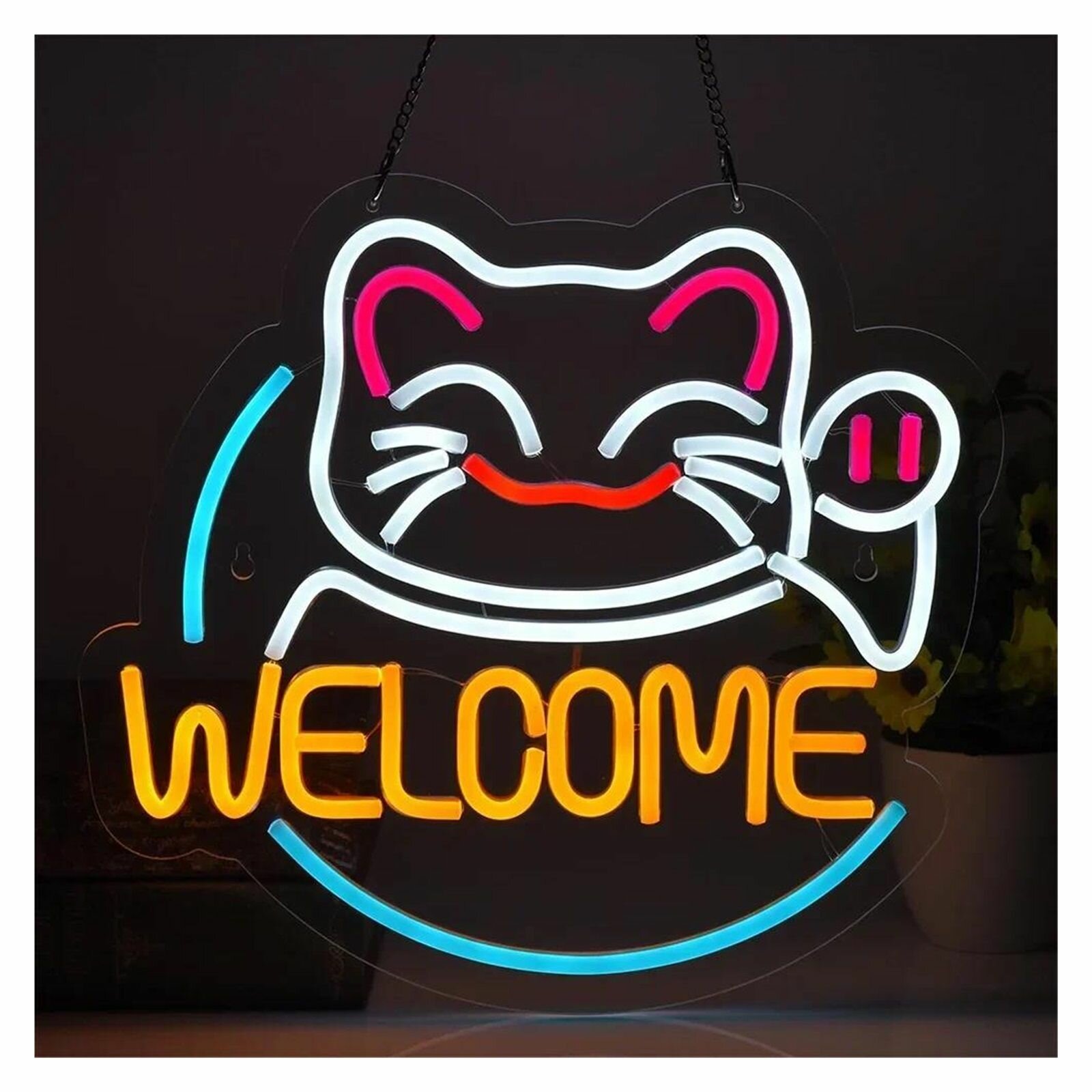 Неоновая Вывеска С Изображением Кота "Welcome" С Питанием От USB, Свет С Регулируемой Яркостью 32см 32см