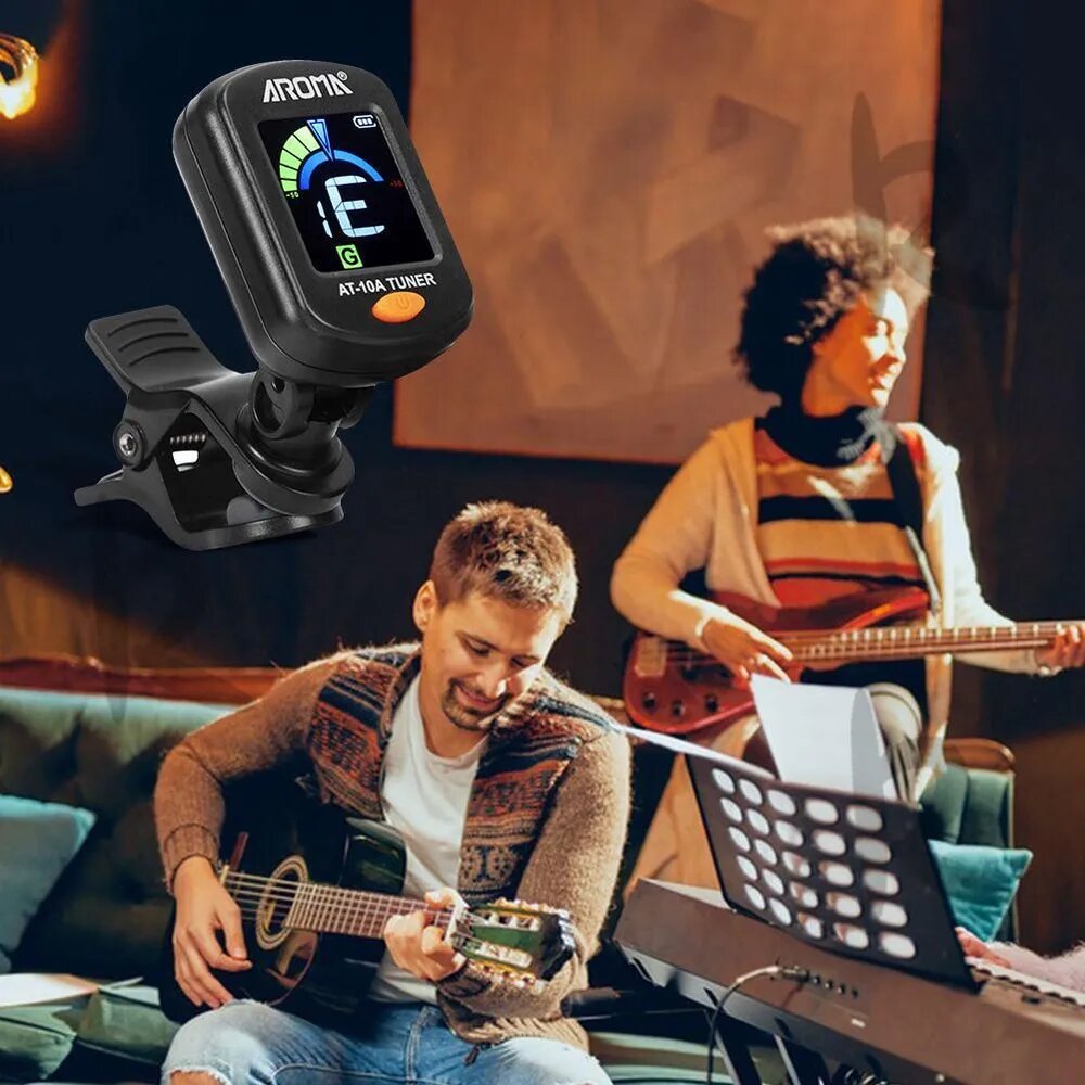 Гитарный тюнер электронный тюнер для скрипки Aroma AT-10A, черный цвет, для гитары и скрипки — фото 1