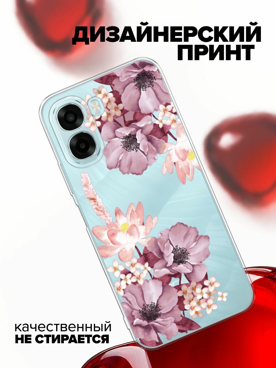 Силиконовый чехол на Oppo A6x / Оппо A6x с принтом Розовые анемоны — фото 1