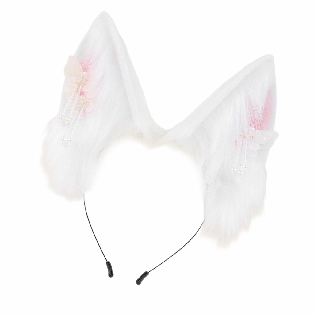 Плюшевая повязка на голову в старинном стиле с кроличьими ушками - белая