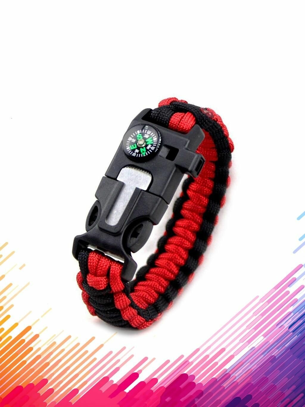 Браслет выживания из паракорда, Черный и красный