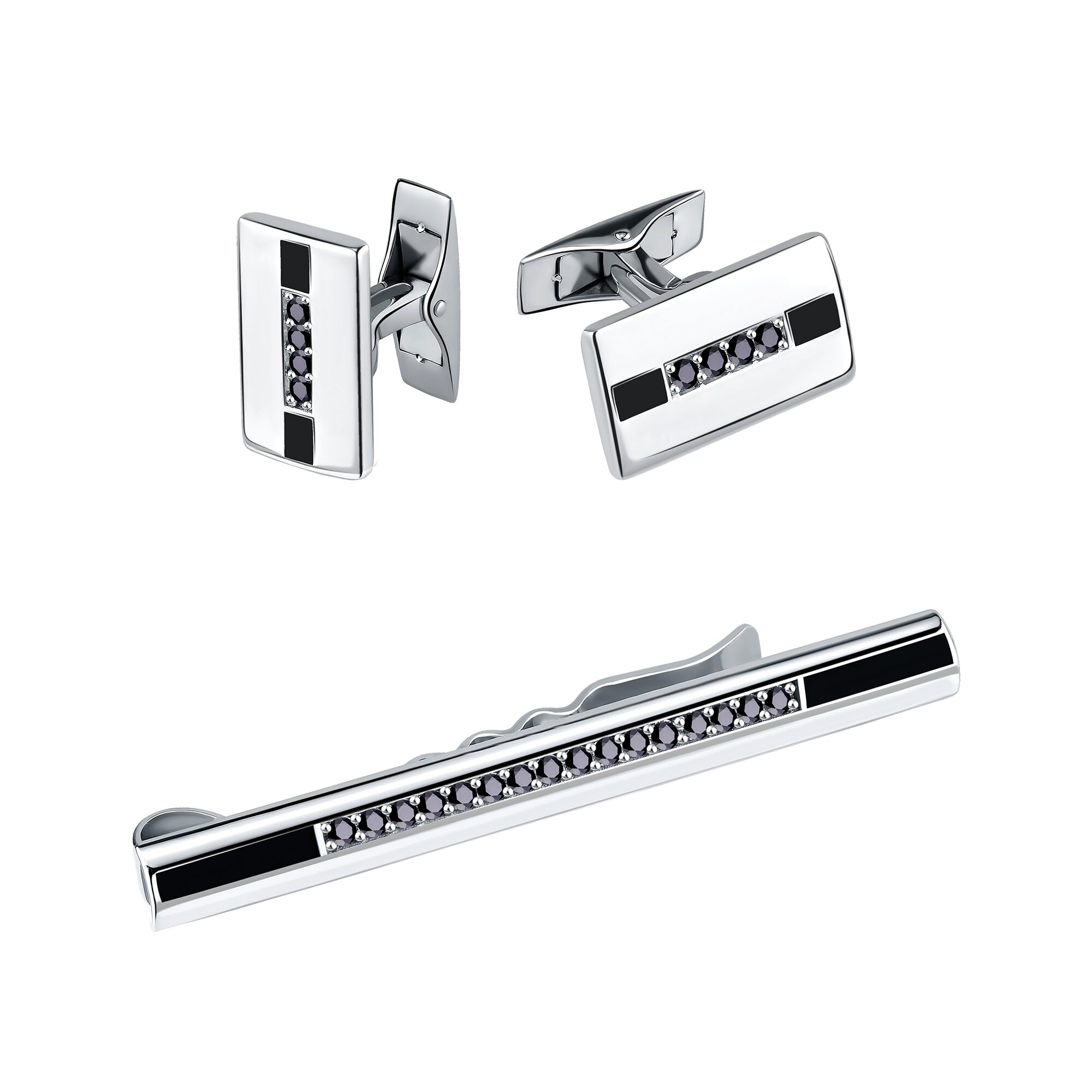 Запонки, серебро, 925 проба, родирование, эмаль, фианит