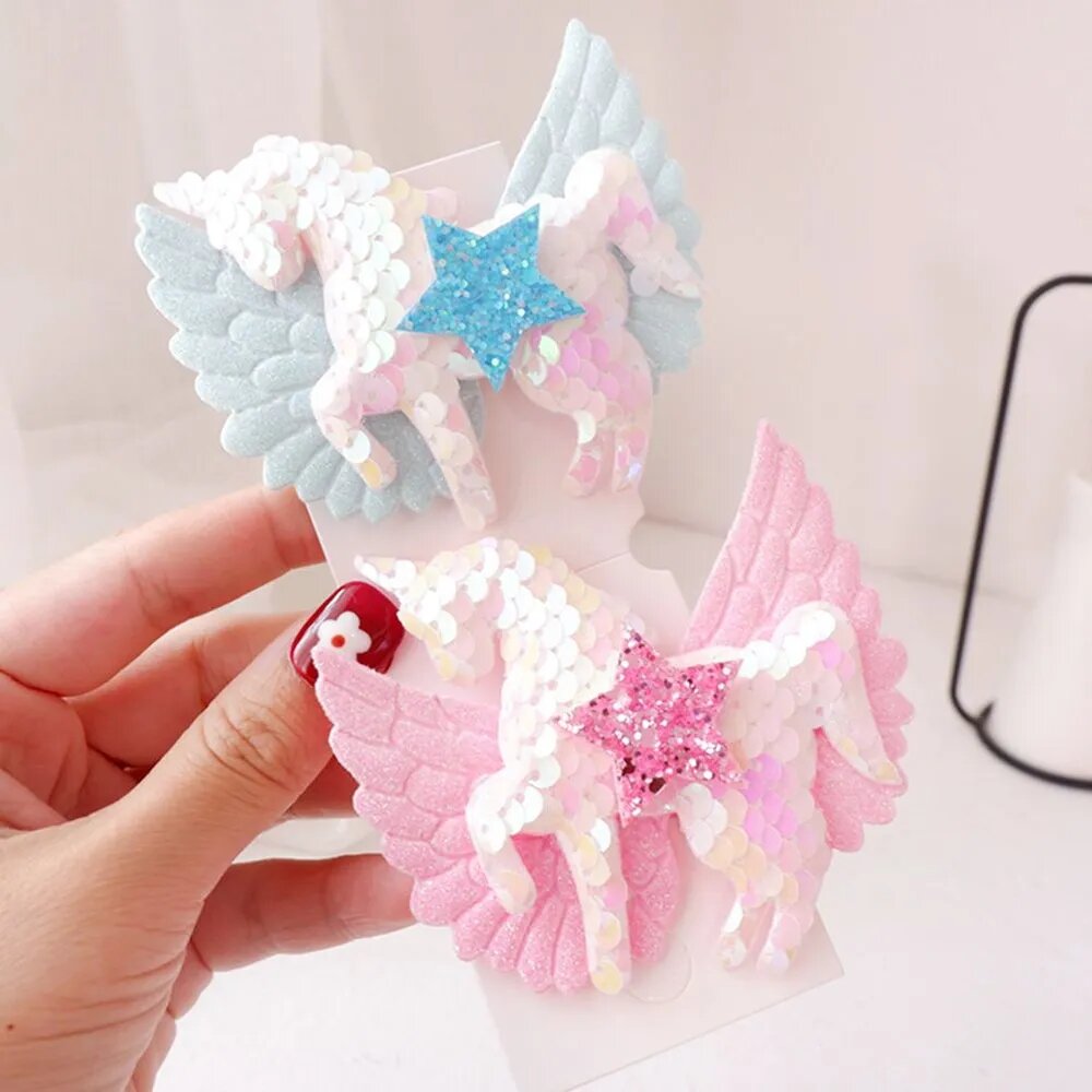 Бант для волос с пайетками и звездами, единорог, 2 шт, разноцветный