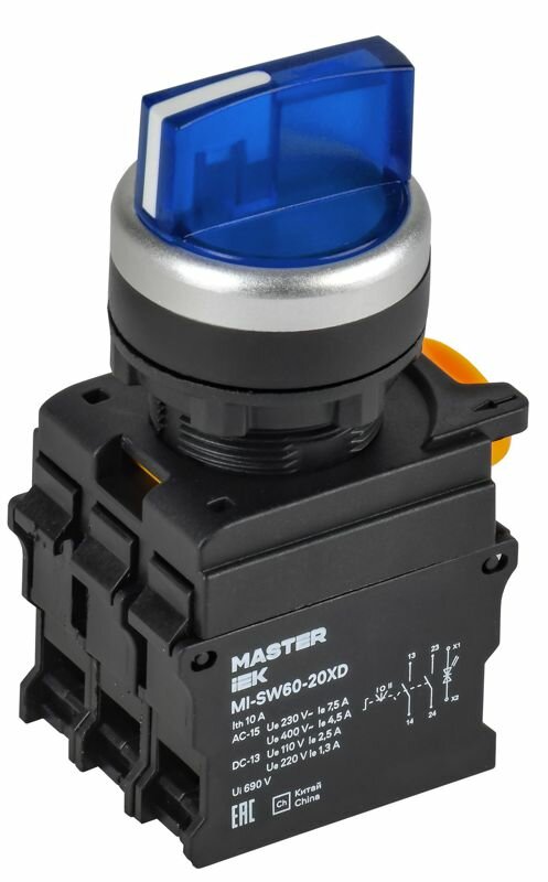 Переключатель 3 полож. 2НО с подсветкой син. MASTER IEK MI-SW60-20XD-4-14-3-K07