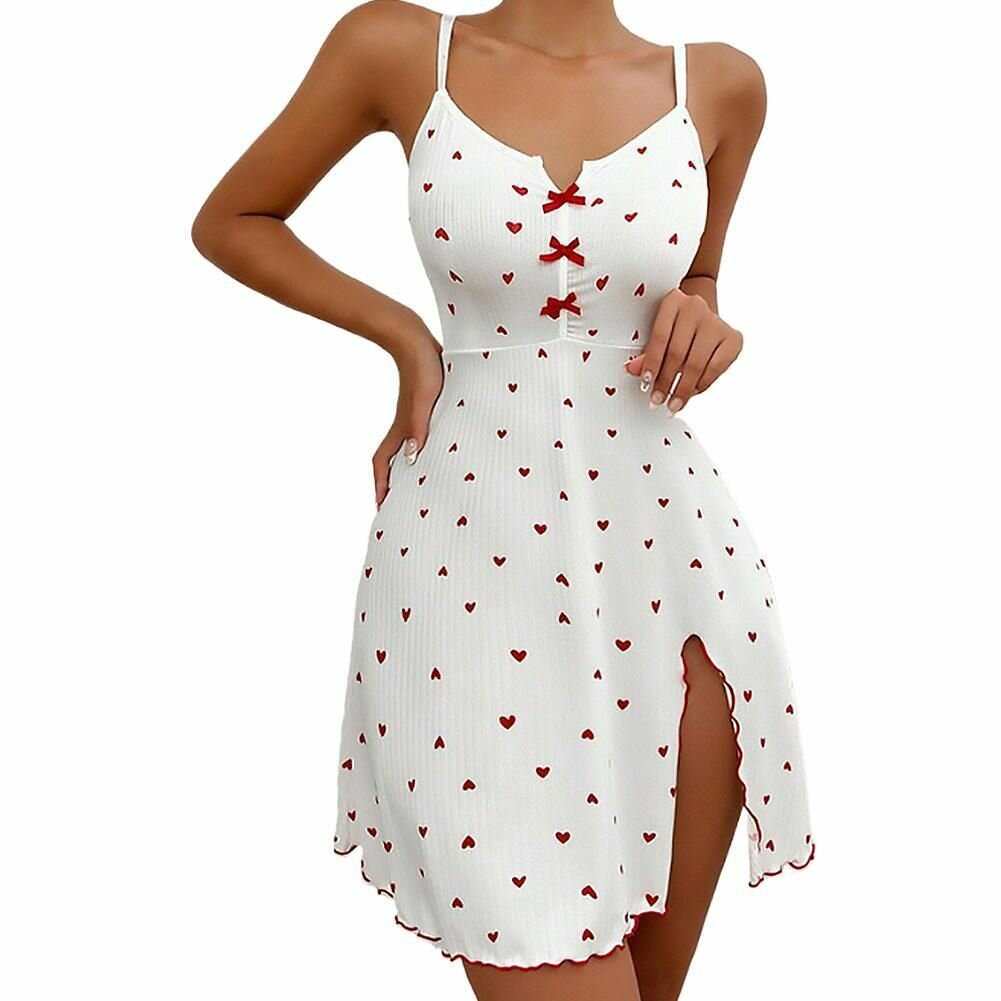 Женское модное платье-комбинация с принтом в виде сердечек