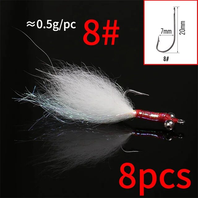 Elllv белые стример мухи для рыбалки 8 шт. Красный, 8pcs Size 8 B
