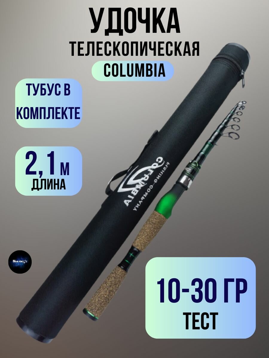 Удилище телескопическое COLUMBIA Fishing Company / Удочка рыболовная 2,1 м тест 10-30 гр
