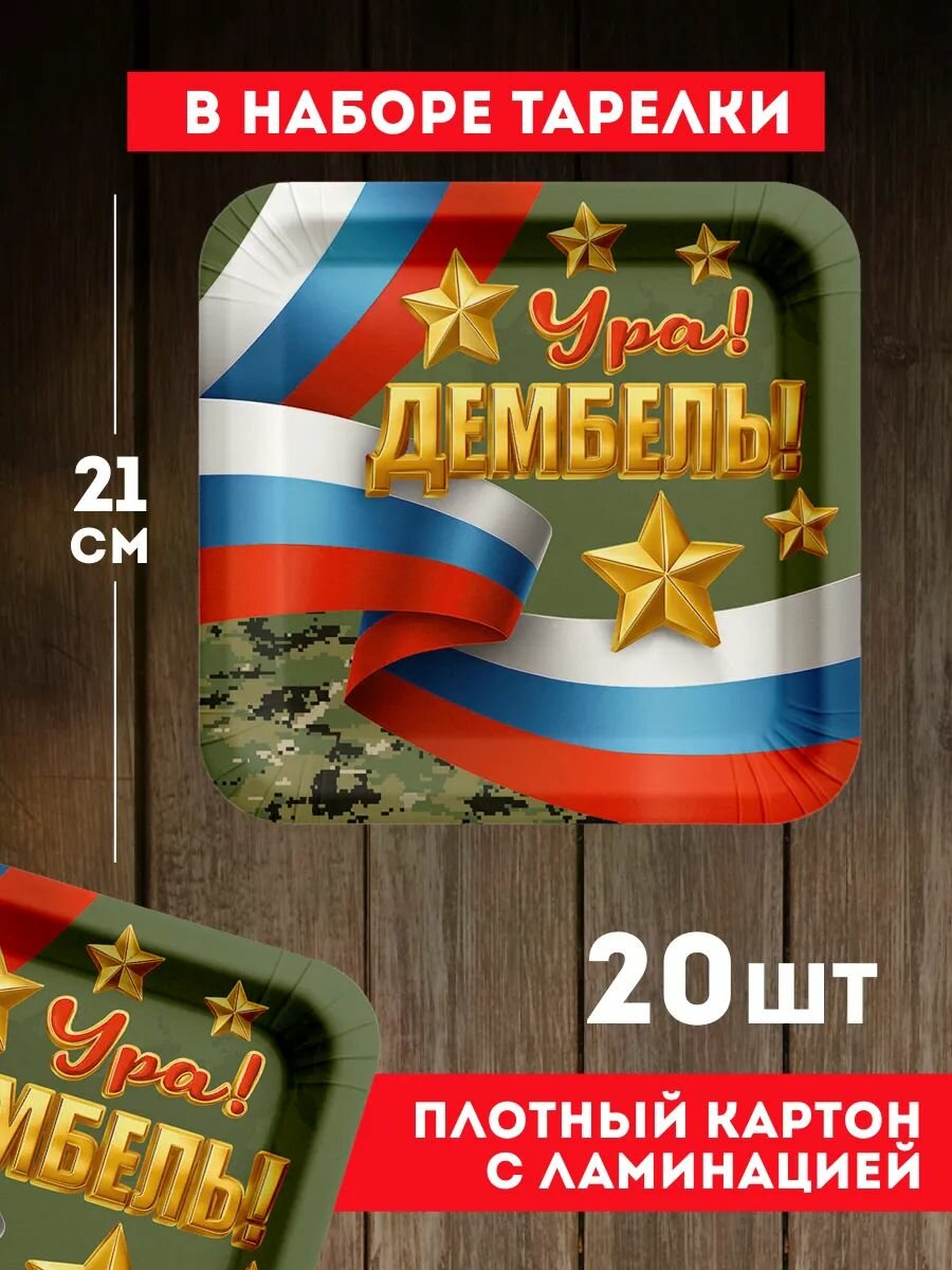 Одноразовая посуда для праздника на Дембель ДМБ. Одноразовые тарелки и стаканы. Набор для пикника, 20 персон. Сервировка праздничного стола.