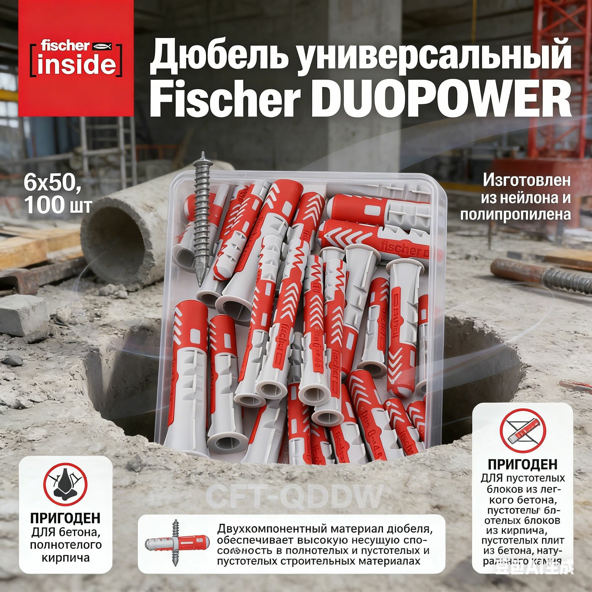 Дюбель 6 мм x 50 мм 100 шт.