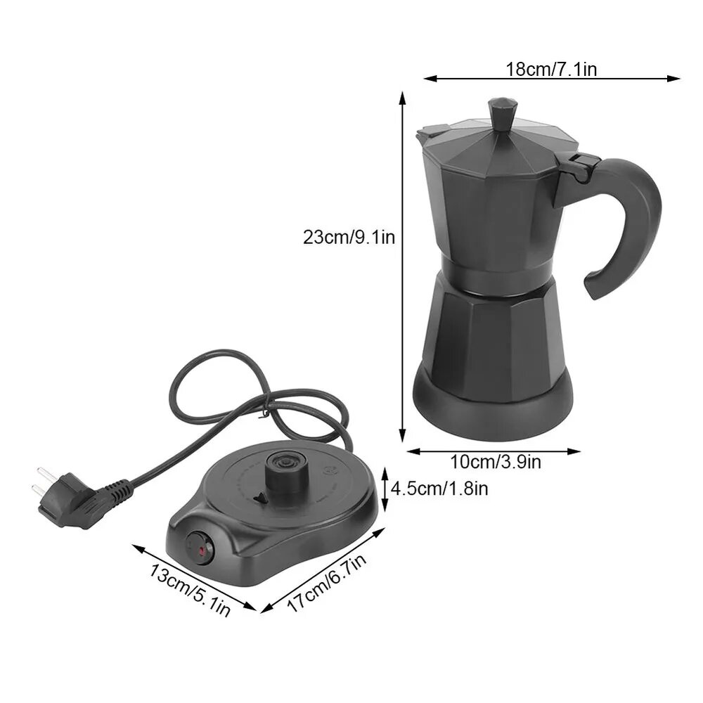 Кофеварка гейзерная черная 23см/9.1in 18cm/7.1in для молотого кофе