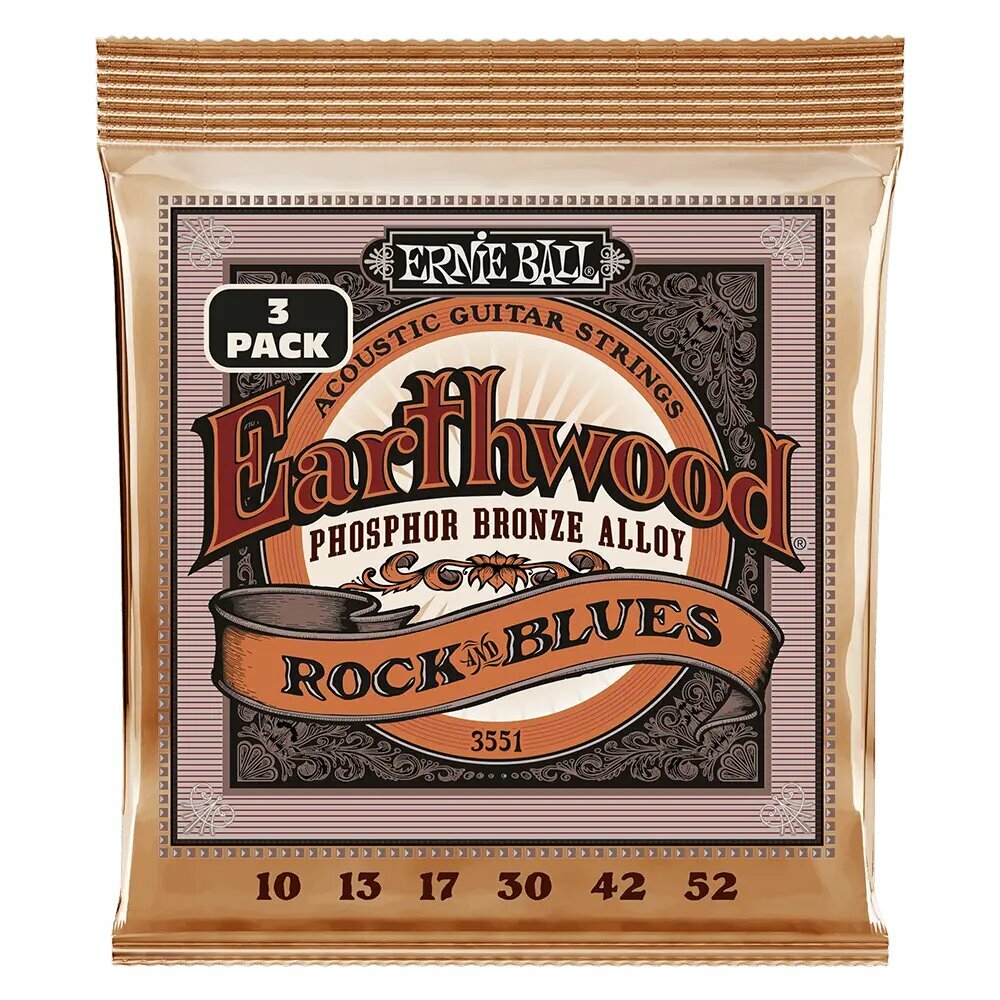 Струны для акустической гитары ERNIE BALL 3551 Earthwood Phosphor Bronze 3 Pack 10-52
