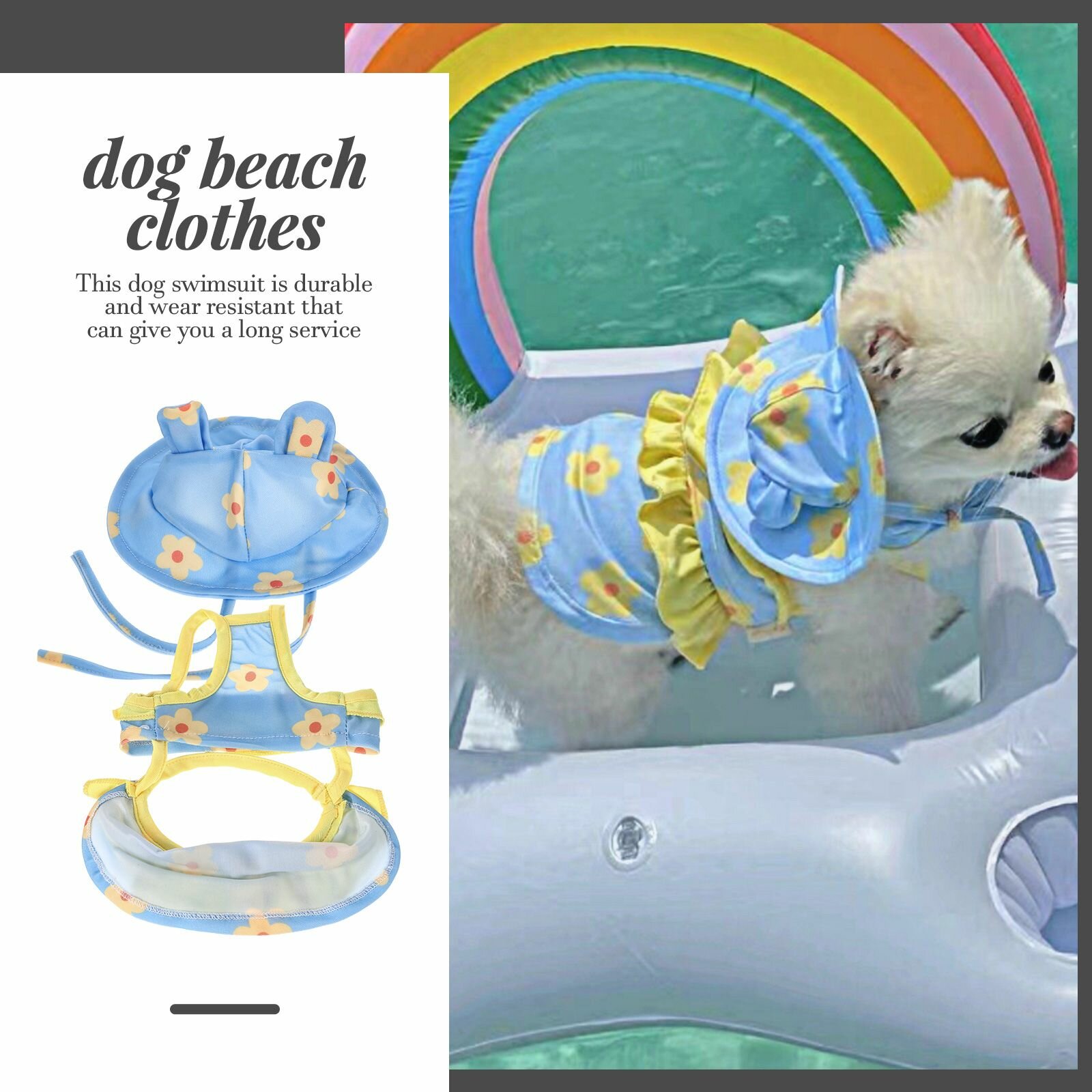 Летний купальный костюм для собак из эластика с декоративной юбкой и шапочкой для отдыха