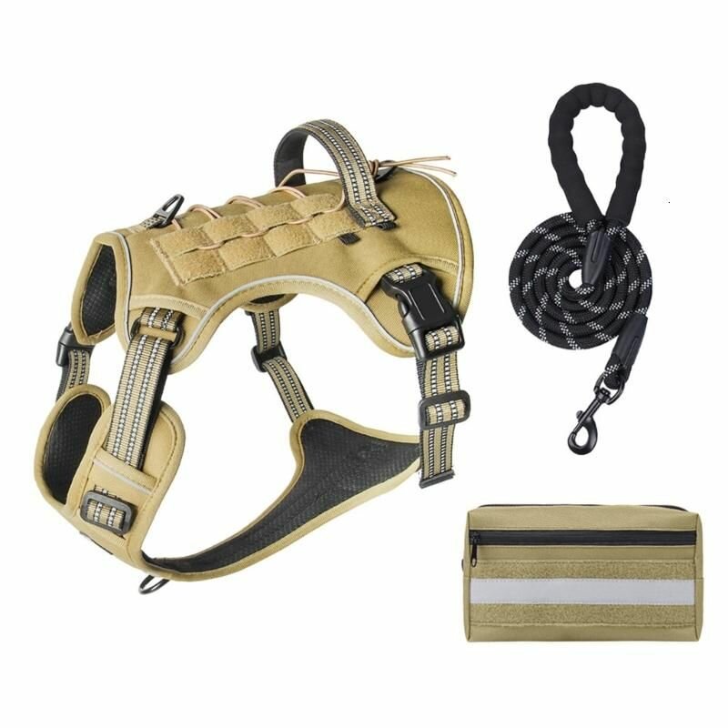 Шлейка для собак с поводком и карманом, Цвет Хаки - L