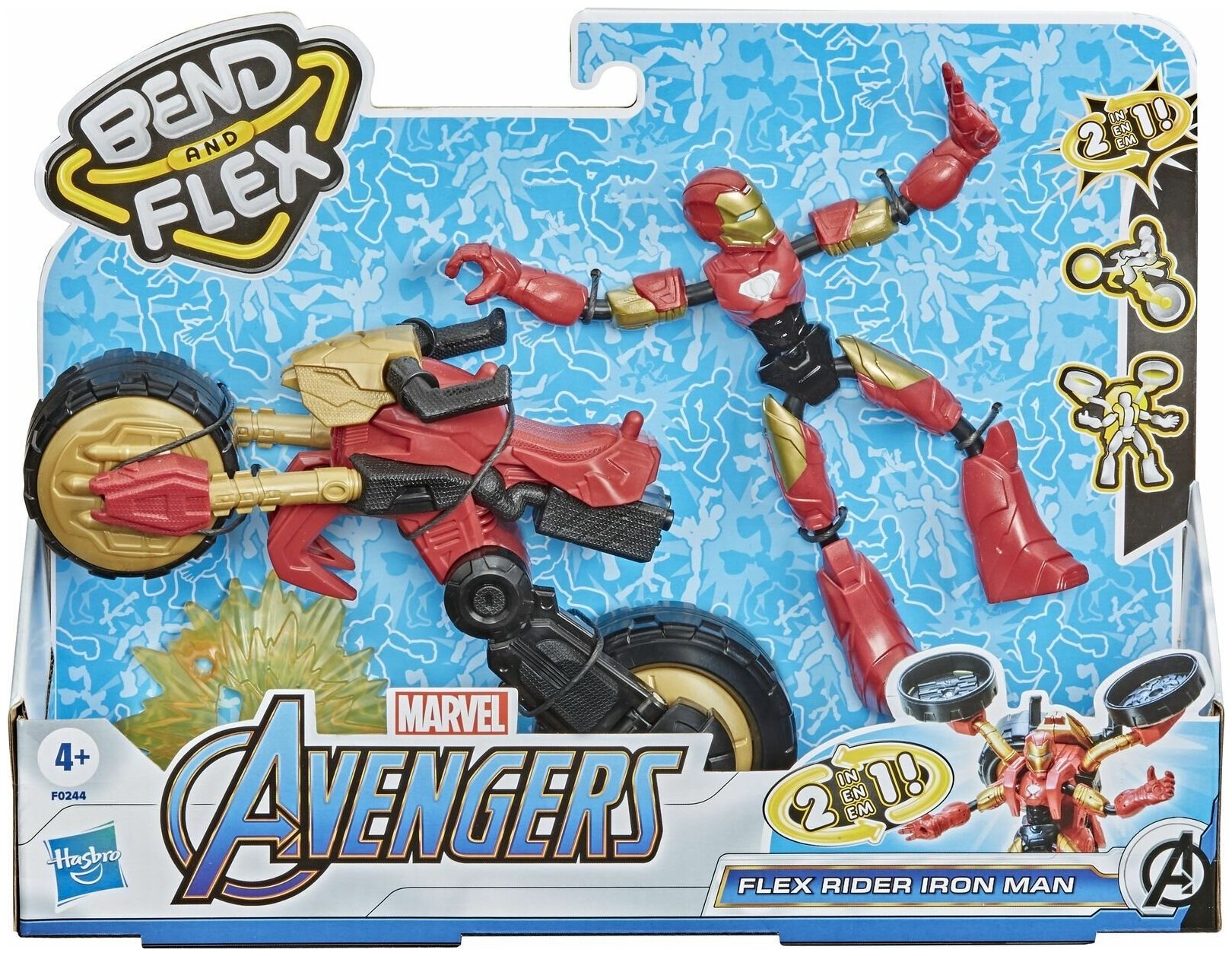 Фигурка Hasbro "Железный человек на мотоцикле" Bend and Flex Rider F0244, пластик, от 4 лет, чёрная