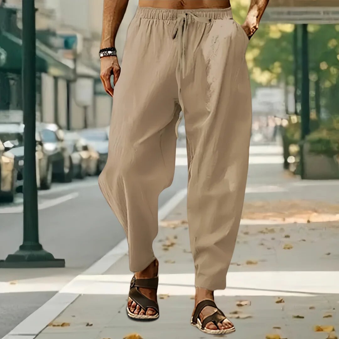 Мужские Хлопковые Льняные Брюки, Весна-лето, Повседневные Дышащие Однотонные Облегающие Брюки До Щиколотки
