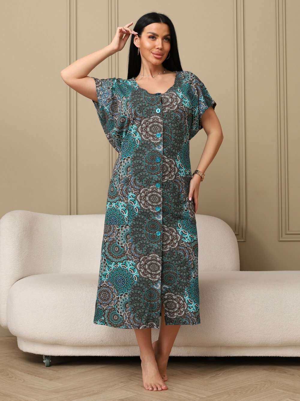 Халат 001/оранжевый/круги