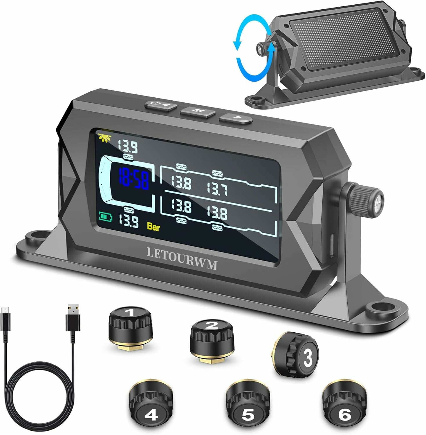Система контроля давления в шинах для автофургонов, грузовиков и прицепов — 6 датчиков, 0–15 бар/217 фунтов на квадратны