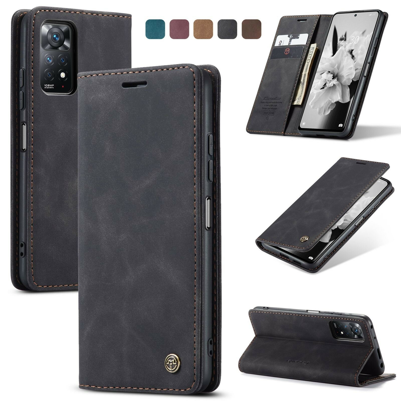 Чехол-книжка MyPads для Xiaomi Redmi Note 11 Pro, Note 11 Pro 5G и Note 11E Pro черный с бумажником
