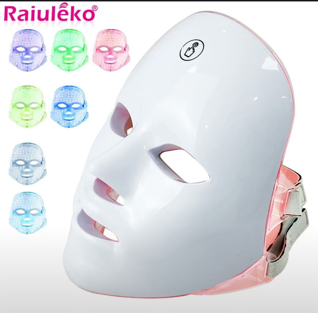 LED-маска, для лица, с фототерапией, антивозрастная, увлажняющая, белая