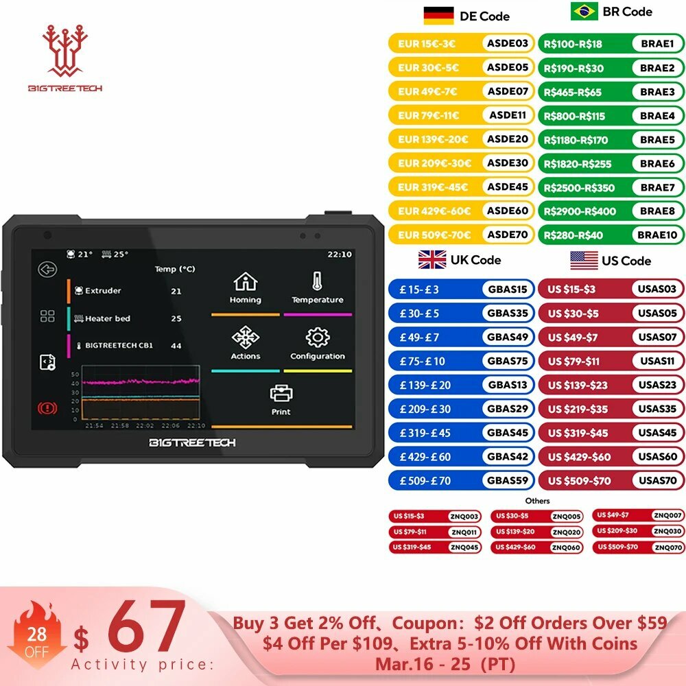 BIGTREETECH Pad 7 сенсорный экран для 3D-принтеров Pad 7