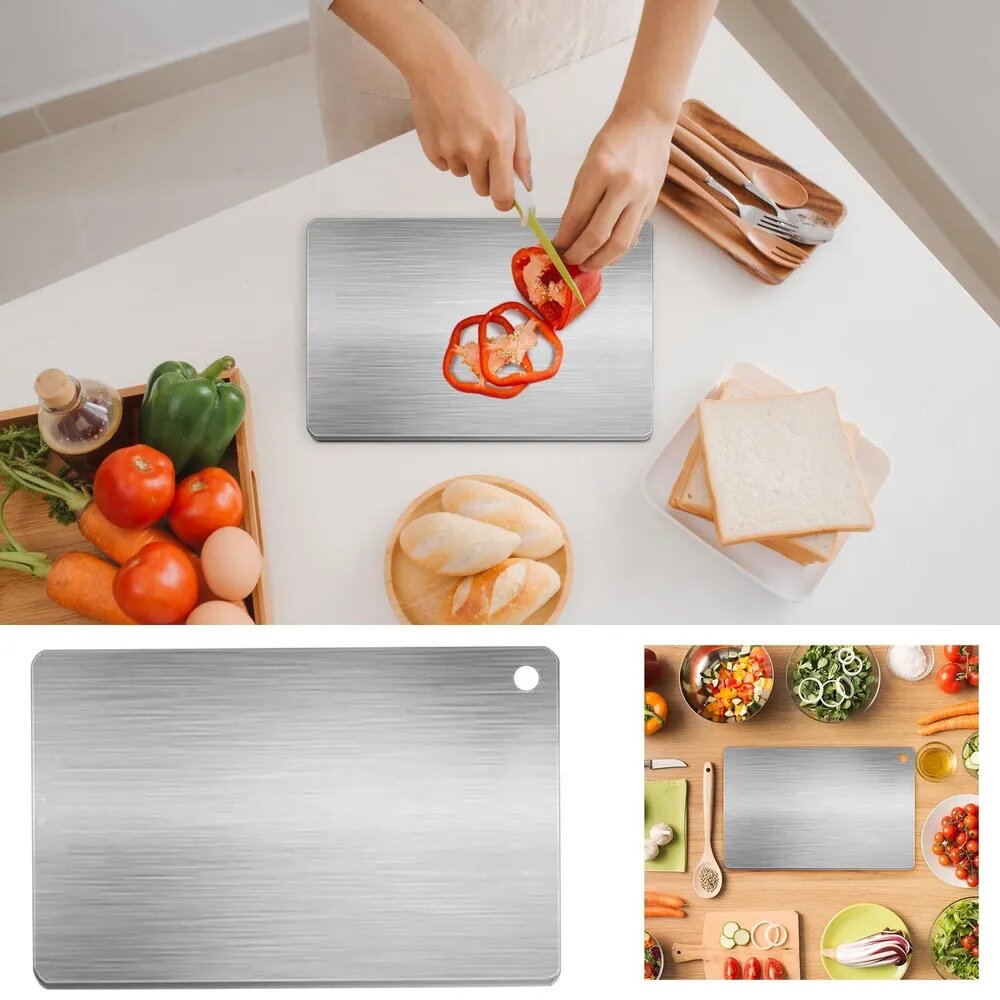 Разделочная доска "Доска разделочная для кухни металлическая из нержавеющей стали, двухсторонняя", 25 см х 15 см, 1 шт