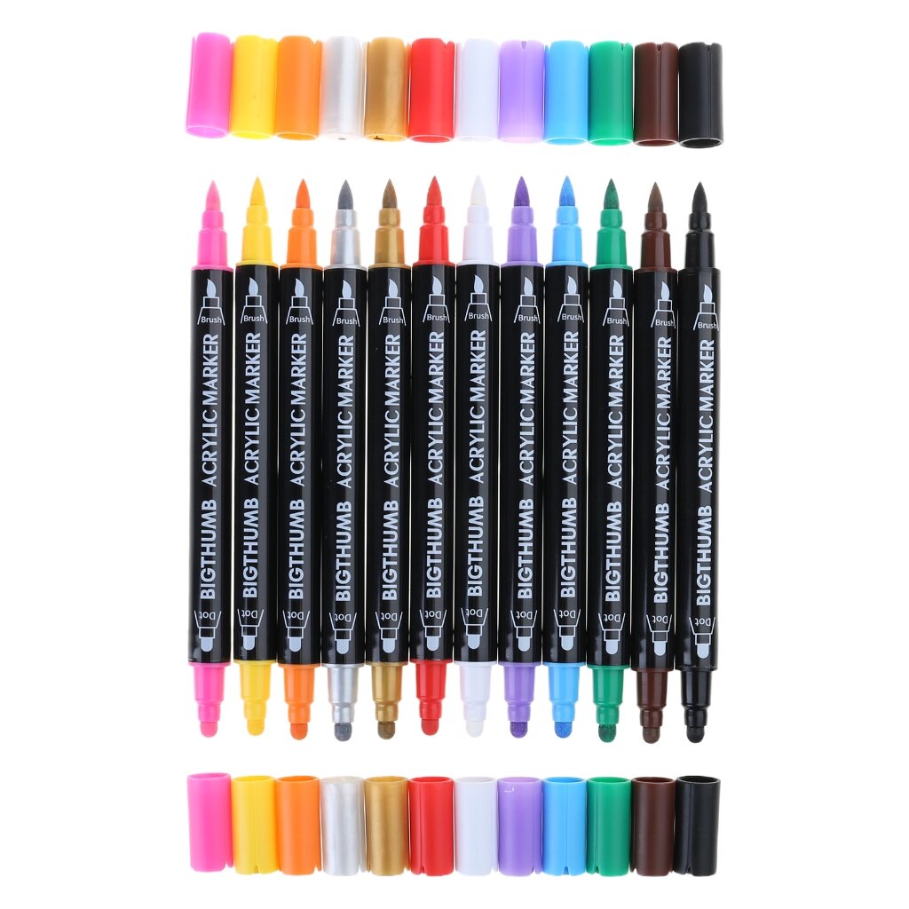Малярные Ручки для Наскальной Живописи, 12шт Водонепроницаемых Ручек для Художественной Росписи По Стеклу, Набор Акриловых Маркеров с Круглым Наконечником