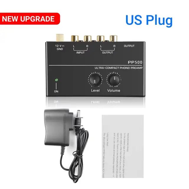 Предусилитель для проигрывателя виниловых пластинок PP500 / предусилитель для наушников / усилитель для микрофона / микшер с регулятором громкости, подходит для проигрывателей виниловых пластинок.