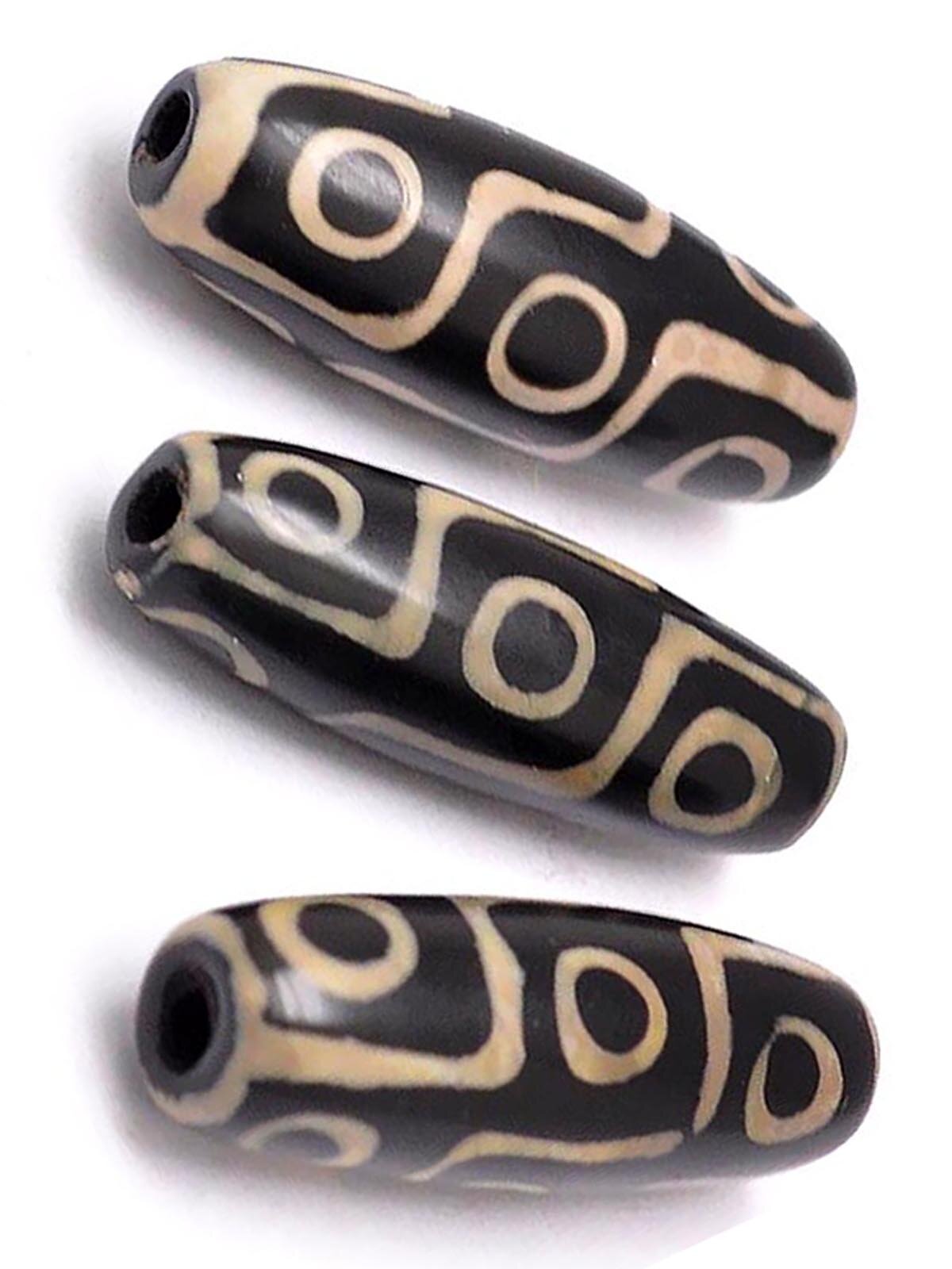 Бусина Дзи натуральный камень Агат черный с белым 9-глазая 0005900 цилиндр 30x12 мм, цена за 1 шт.