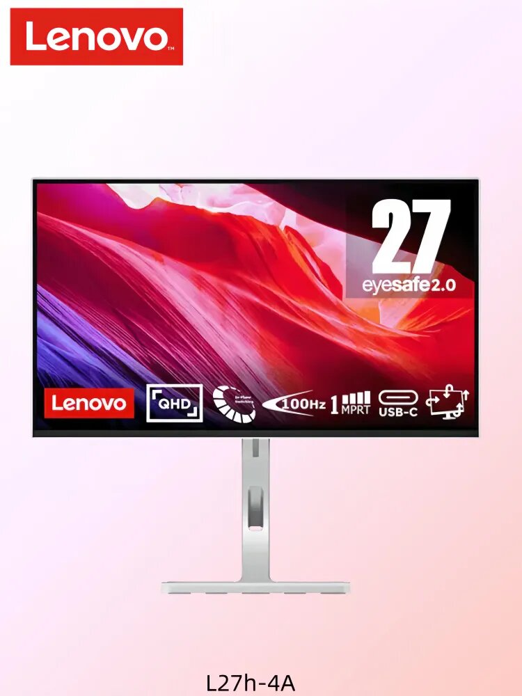 Lenovo 27" Монитор L27h-4A/100Hz/IPS/Type-C, 75 Вт/Встроенные динамики, серебристый