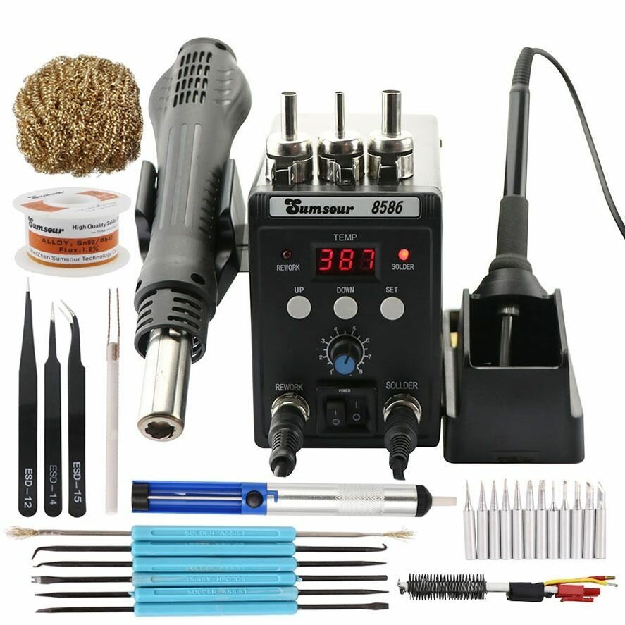 Паяльная станция 8586 2in1 электрические паяльники фена SMD демонтажный сварочный аппарат ремонтный набор инструментов