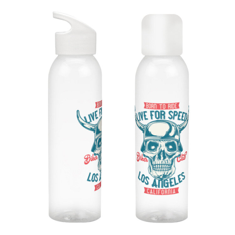 Бутылка для воды «Череп в шлеме с рогами. Скелет, мотоцикл» (белый)
