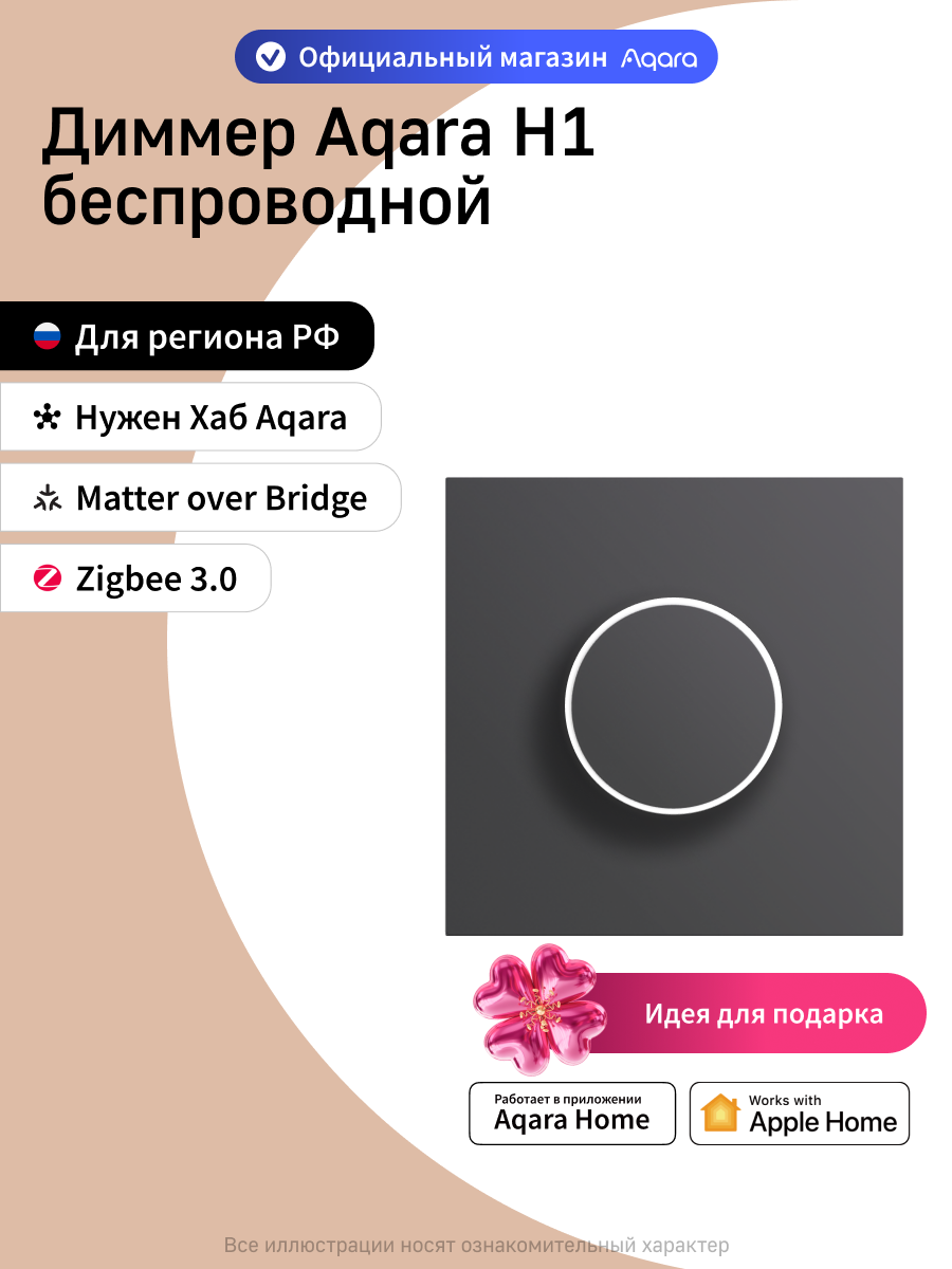 Умный беспроводной диммер Aqara H1, ZNXNKG02LM, Zigbee 3.0, графит