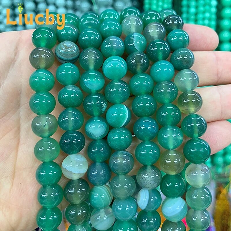 Бусины из агата зелёные полоски 4/6/8/10/12/14 мм 6mm-about 62pcs