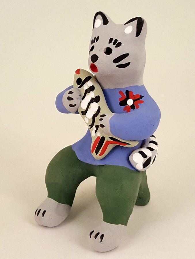 Кот в кафтане, каргопольская глиняная игрушка, ручная авторская работа