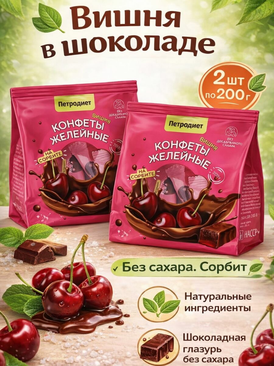 Конфеты желейные без сахара на сорбите, 400 г (2уп*200г) петродиет