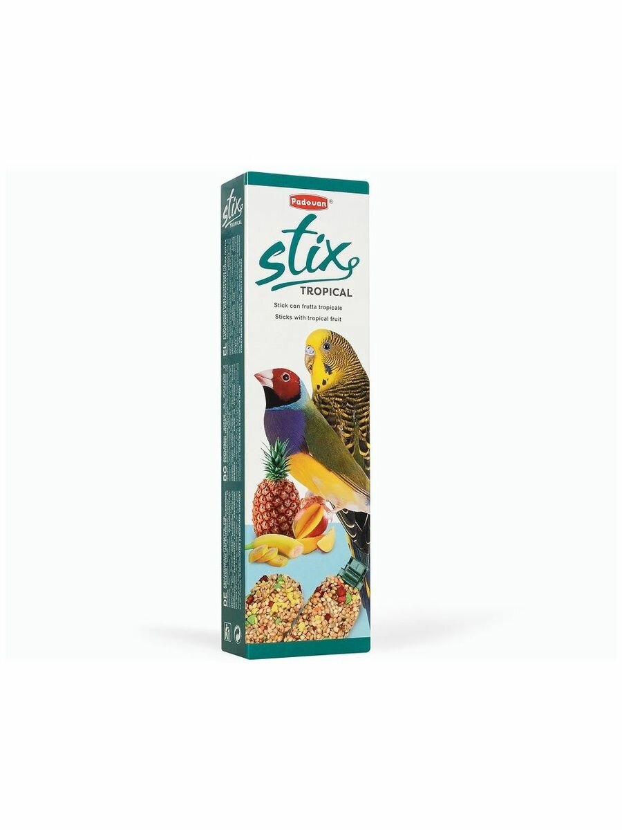 Лакомство Padovan Stix tropical палочки с тропическими фруктами для волнистых попугаев и экзотических птиц, 80 г, Падован