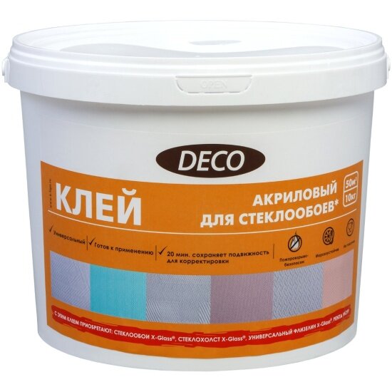Клей акриловый для стеклообоев и стеклохолста Deco 10 кг ведро Deco 10 кг ведро