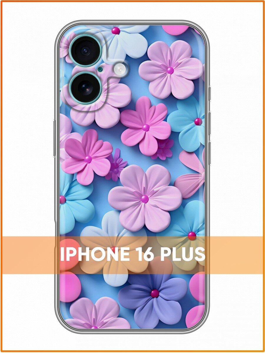 Чехол для Iphone 16 Plus с принтом для женщин с цветочками (Айфон 16 Плюс)