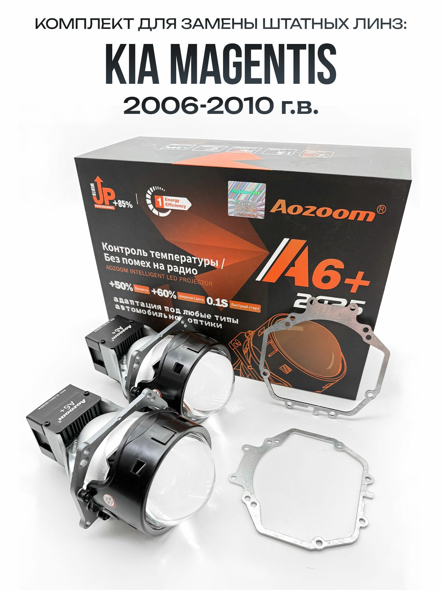 Светодиодные билед модули Аозум А6+ 2025 на Kia Magentis MG 2006-2010 / Линзы bi-led A6+ для Киа Магентис МГ
