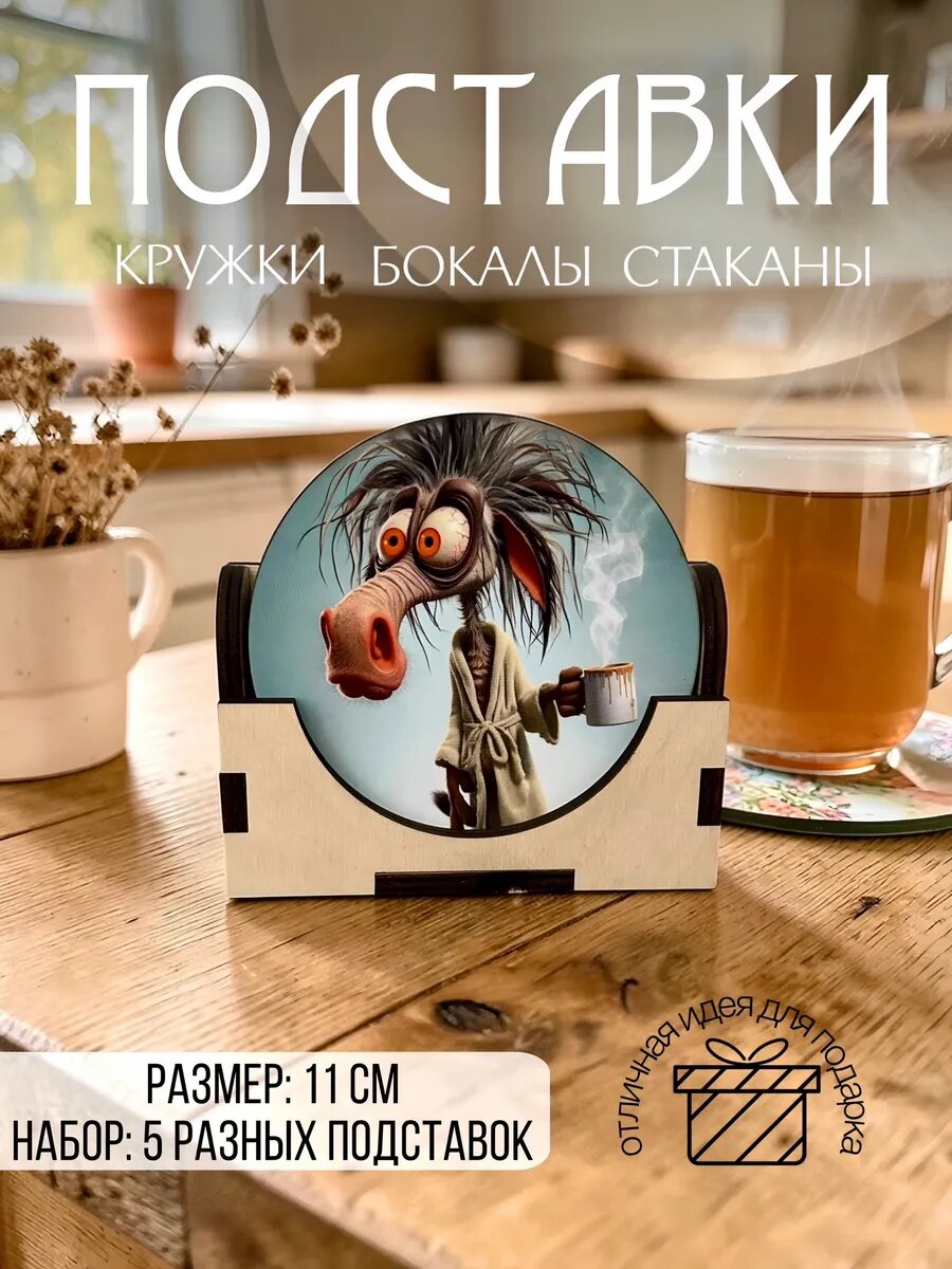 Подставка под горячее Woodcarver "Утро понедельника", круглые, на стол