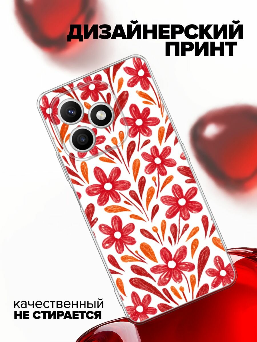 Чехол на Honor X8d / Хонор X8d с принтом Красные акварельные цветы — фото 1