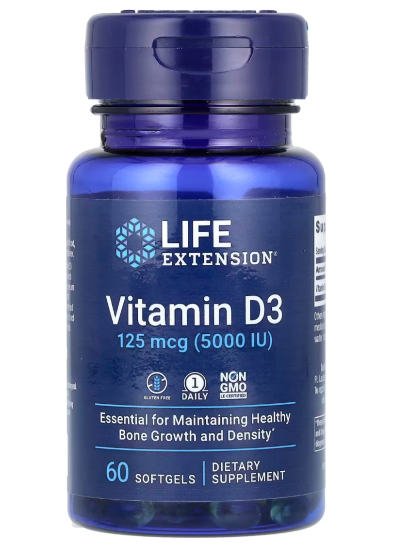 Life Extension, Vitamin D3, Витамин D3, 5000 МЕ, 60 гелевых капсул